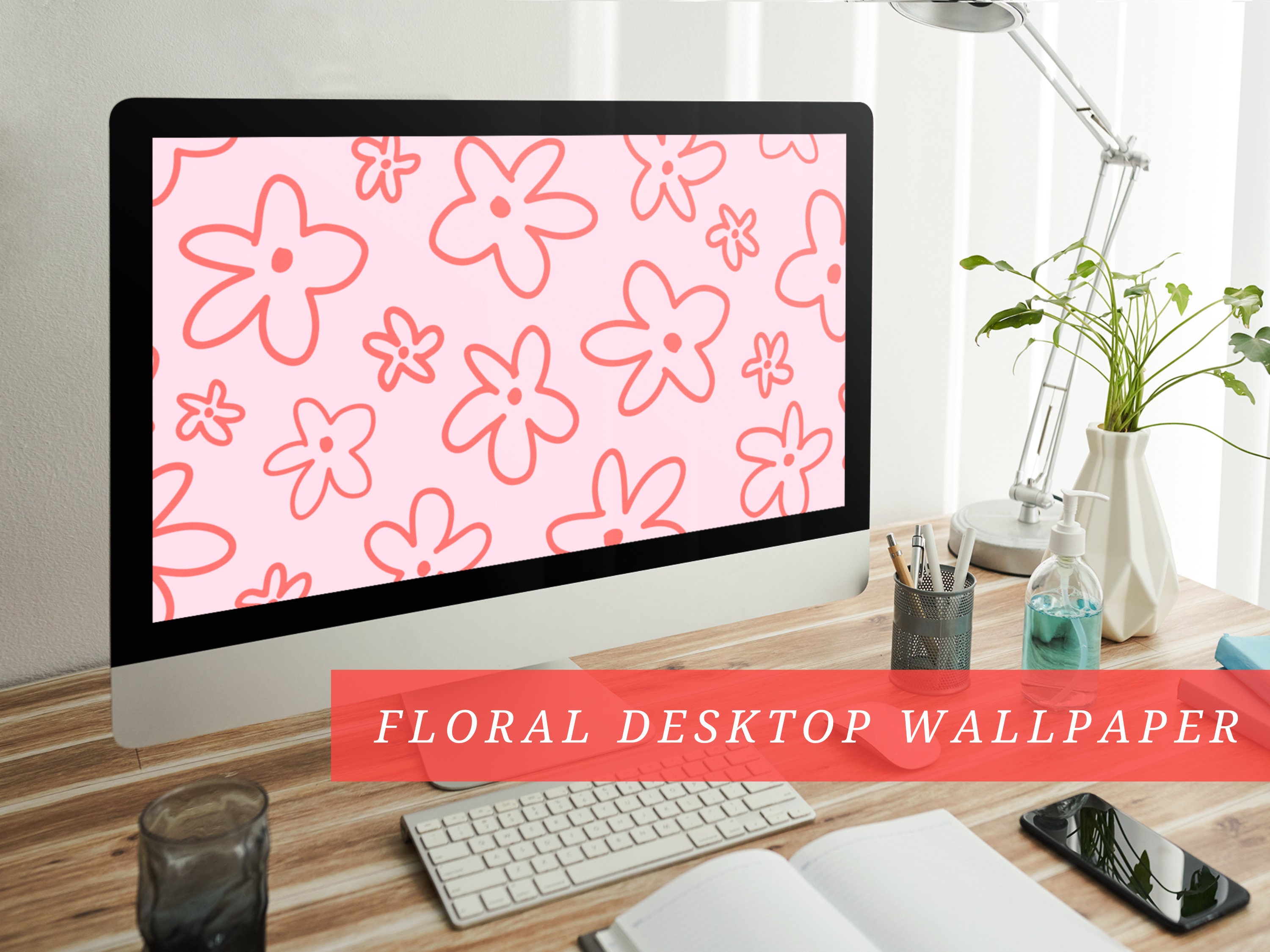 Red and Pink Wallpaper Computer Background Laptop Digital Download ...