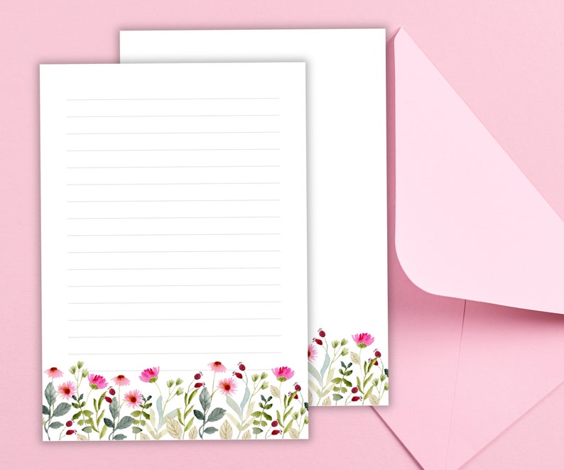 Pink Wildflower Printable Stationery, Floral Letter Writing Paper ...