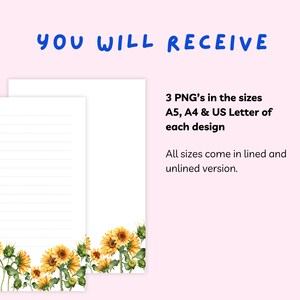 Sunflower Printable Stationary Lined Paper, Printable Writing Paper ...