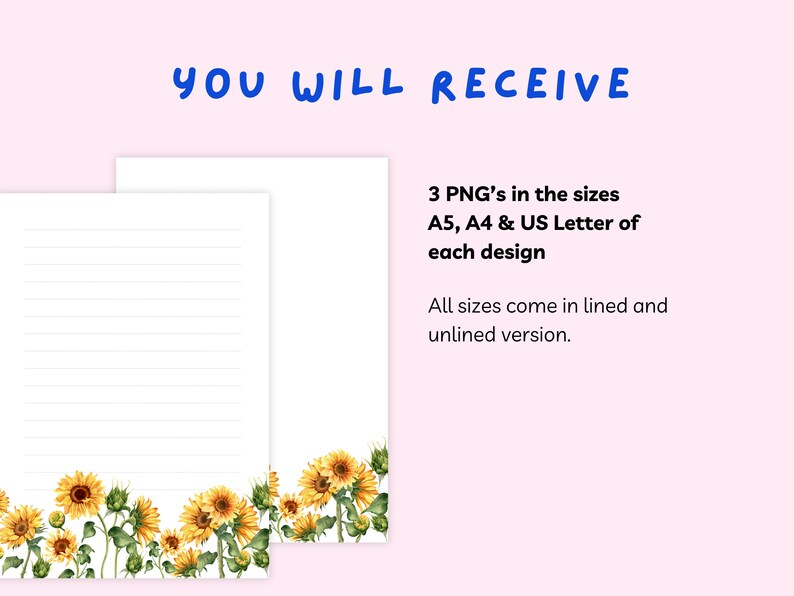Sunflower Printable Stationary Lined Paper, Printable Writing Paper ...