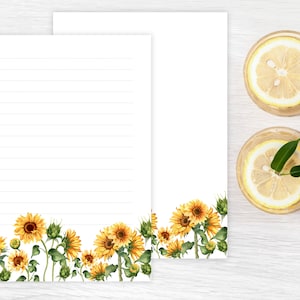Sunflower Printable Stationary Lined Paper, Printable Writing Paper ...