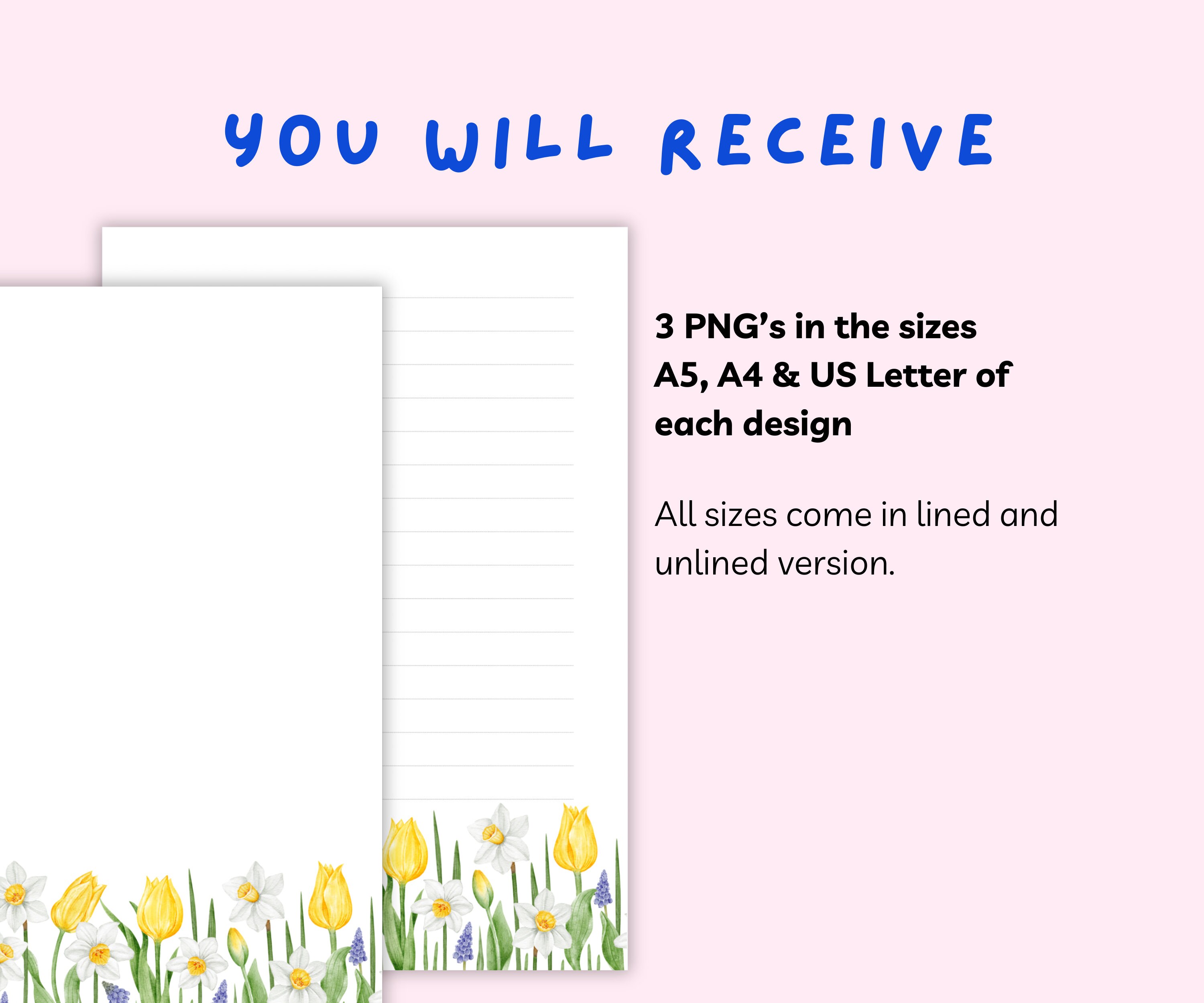 Tulip & Daffodil Printable Stationery, Letter Writing Stationery ...