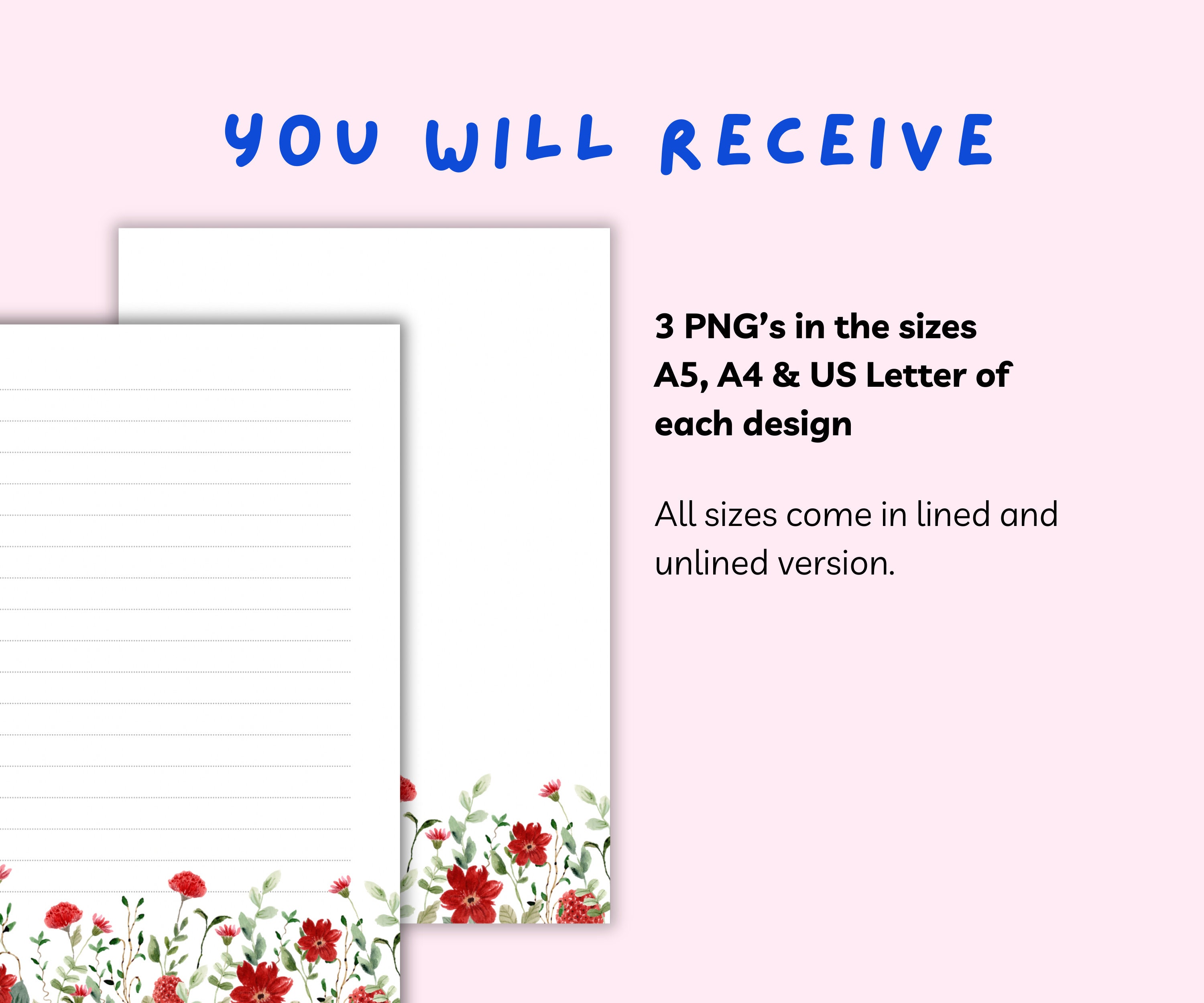 Red Wildflower Printable Stationery, Floral Stationery, Floral Letter ...