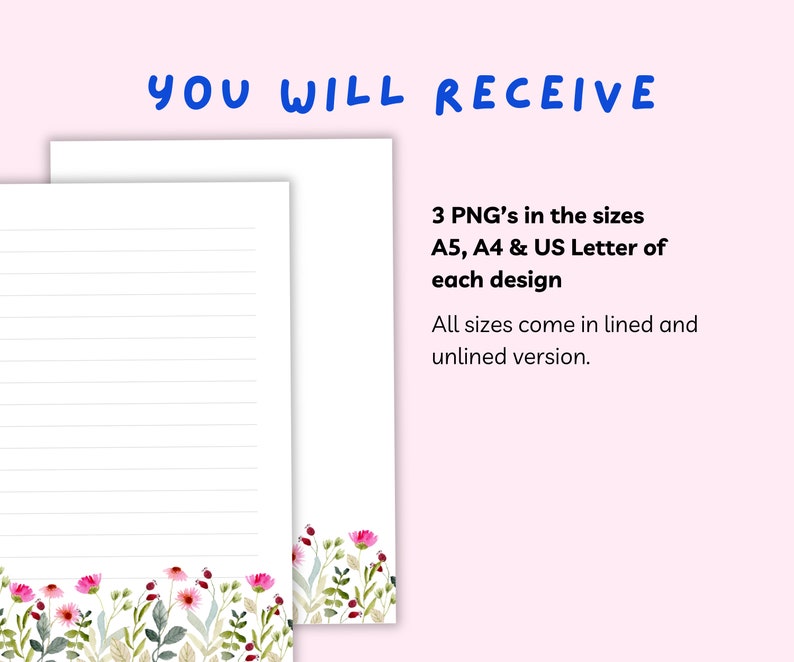 Pink Wildflower Printable Stationery, Floral Letter Writing Paper ...
