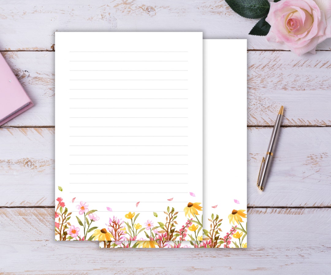 Pink & Yellow Floral Letter Writing Stationery, Printable Stationery ...