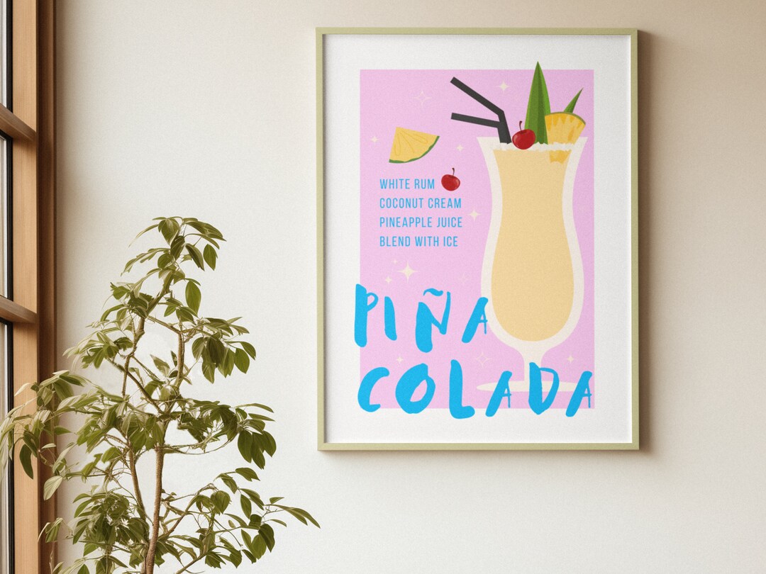 Piña Colada Cocktail Print | Digital Art Download | Cute Pink Coconut ...