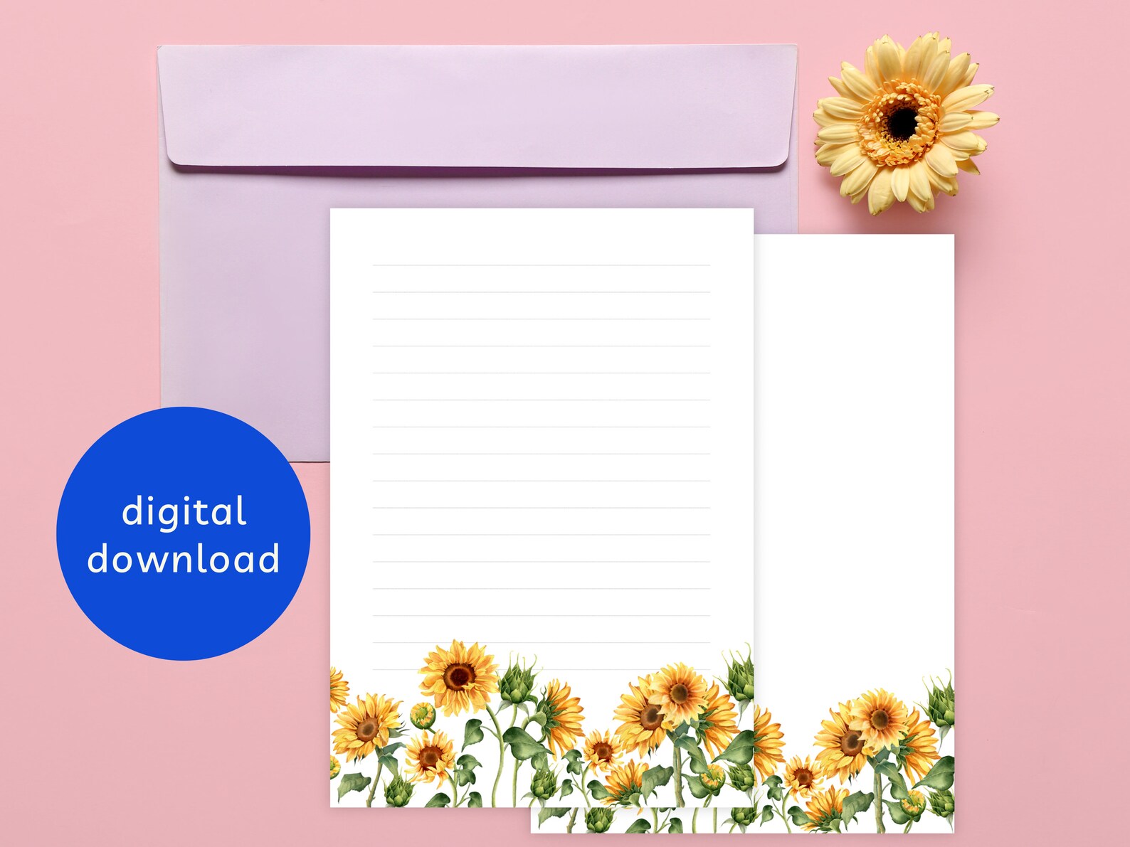 Sunflower Printable Stationary Lined Paper, Printable Writing Paper ...