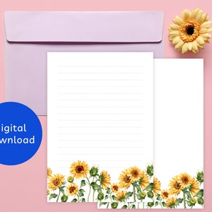 Sunflower Printable Stationary Lined Paper, Printable Writing Paper ...