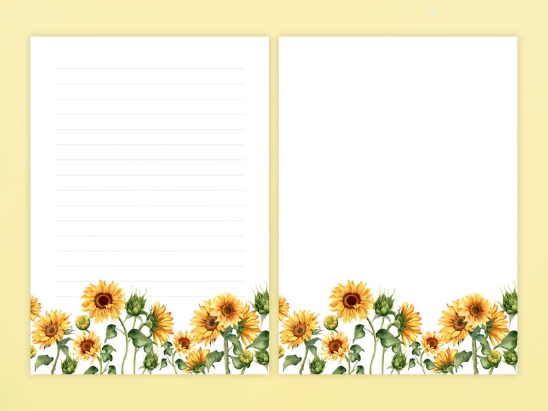 Sunflower Printable Stationary Lined Paper, Printable Writing Paper ...