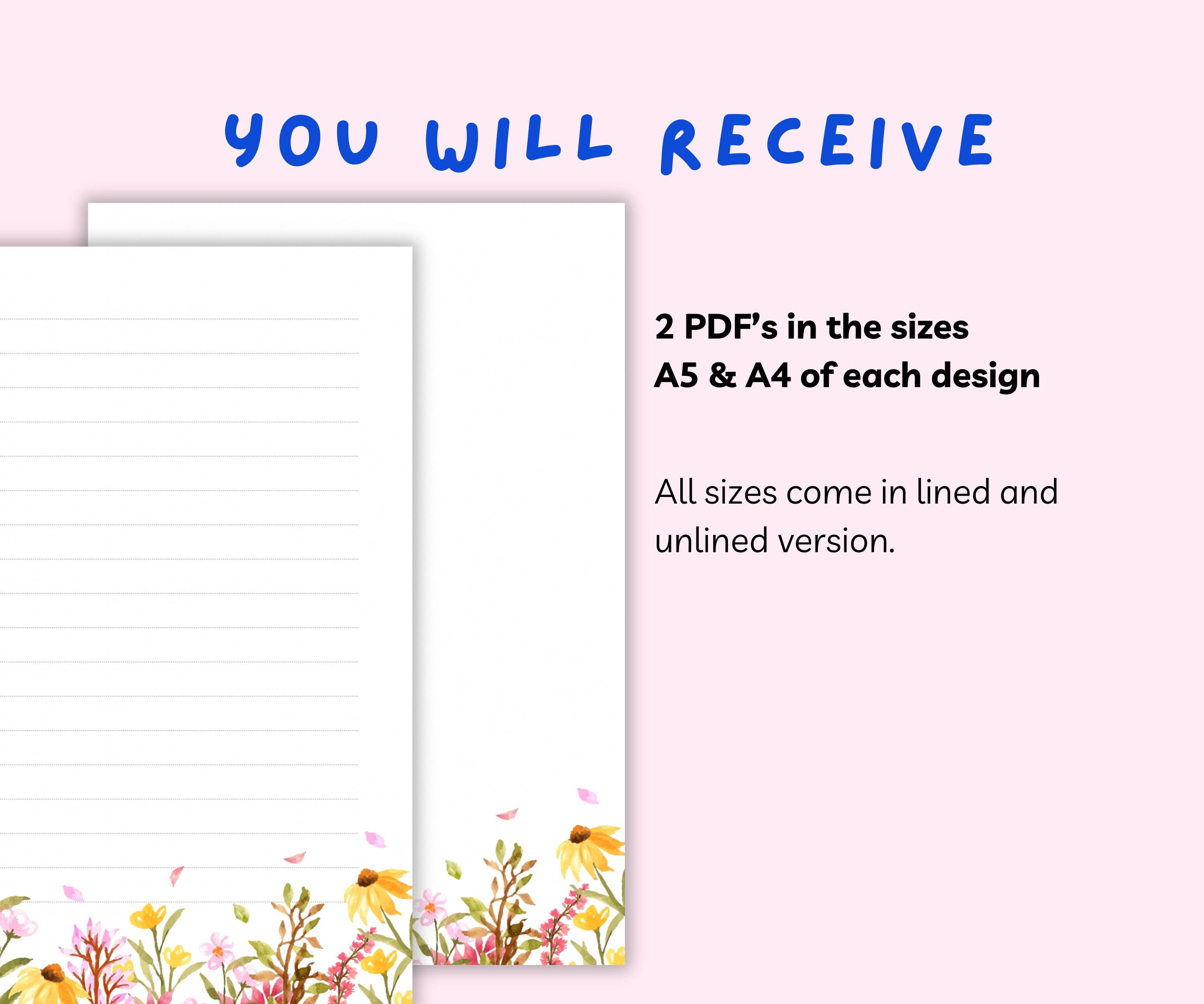 Pink & Yellow Floral Letter Writing Stationery, Printable Stationery ...