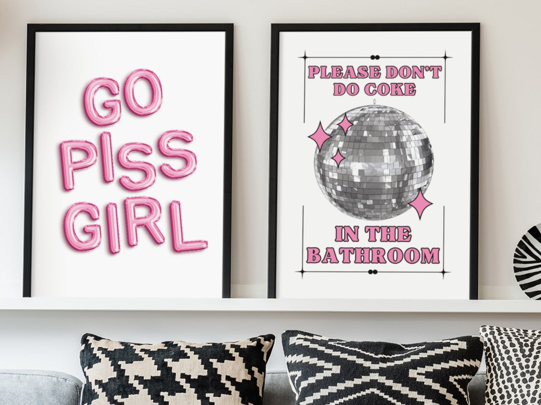 Set of Two Pink Bathroom Wall Art Prints, Downloadable Pink Bathroom ...