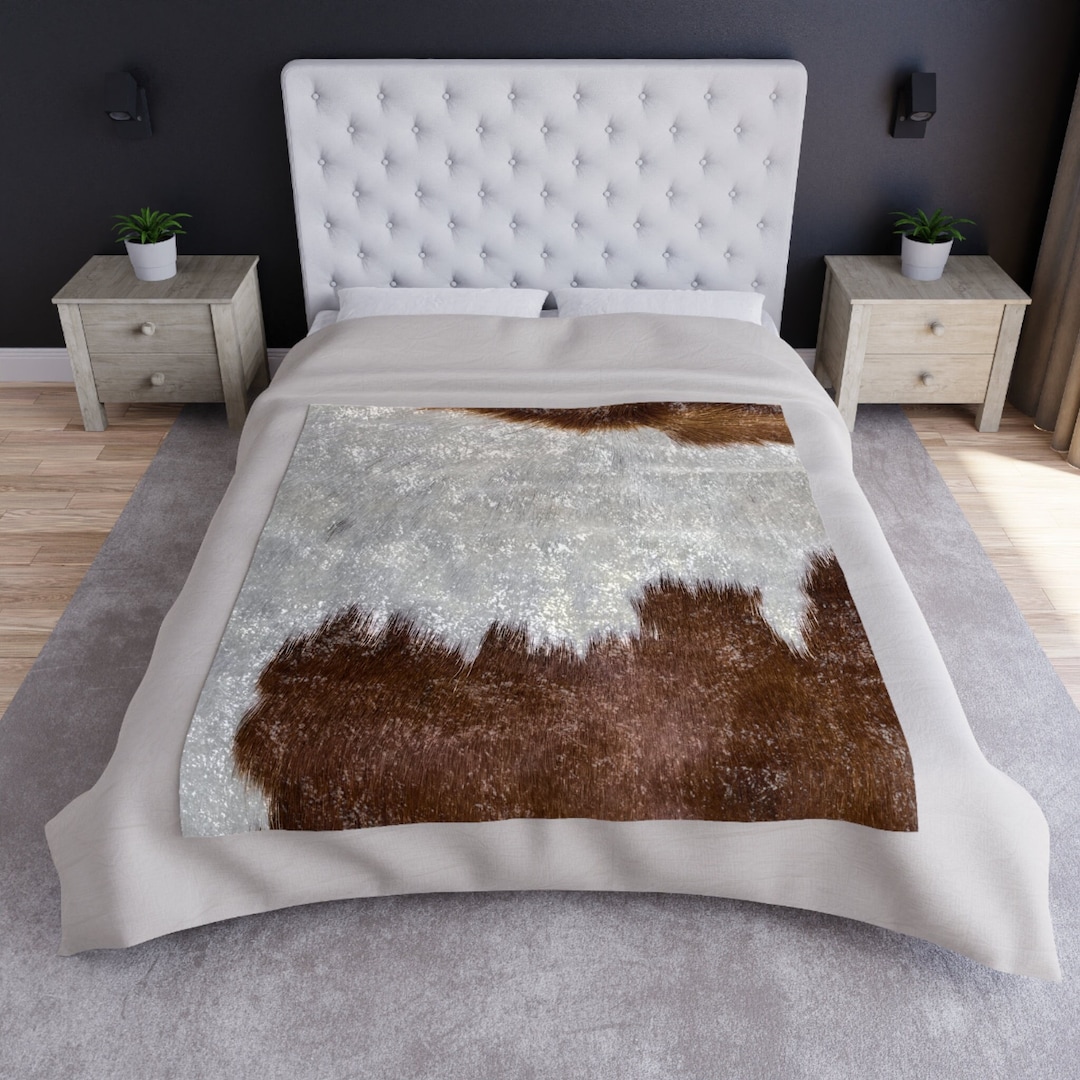 Cowhide-look CRUSHED VELVET Blanket, Western Ranch Vibe, Shimmery Cozy ...