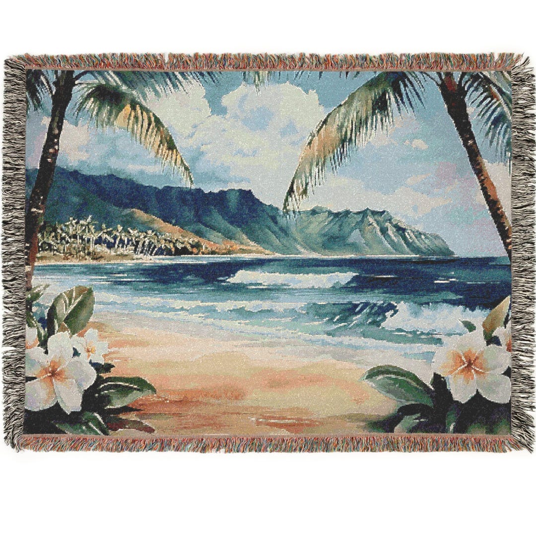 Hawaii Woven Blanket, Ocean Tapestry, Beach Blanket, Hawaiian Tropical ...