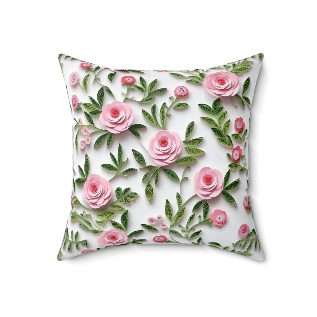 Pink Roses Quilling Design Pillow Throw Pillow for Living - Etsy