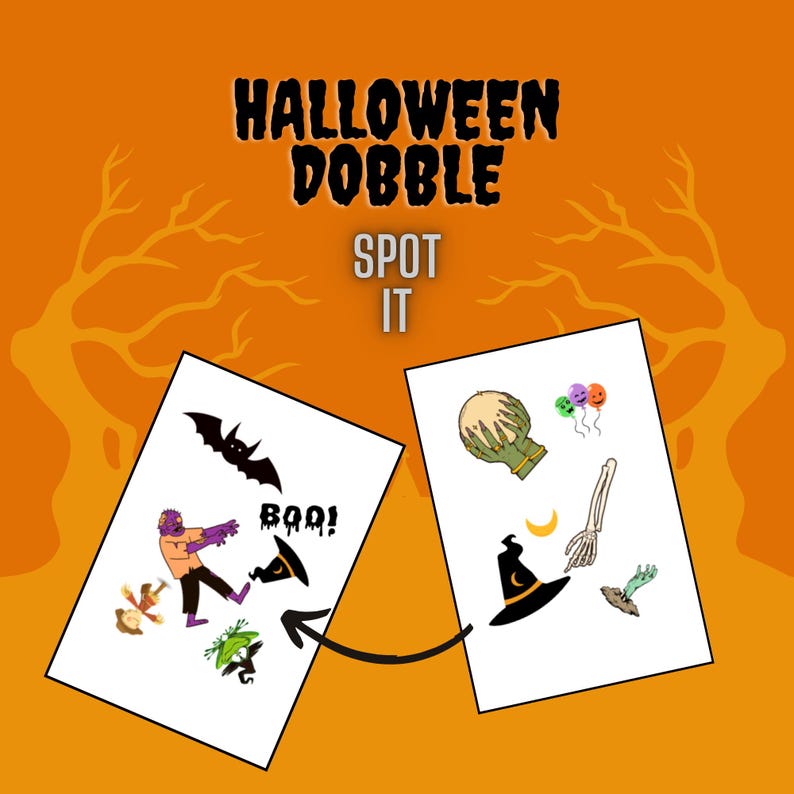 Halloween Dobble Game, Printable Halloween Card Game, Spot It Halloween ...