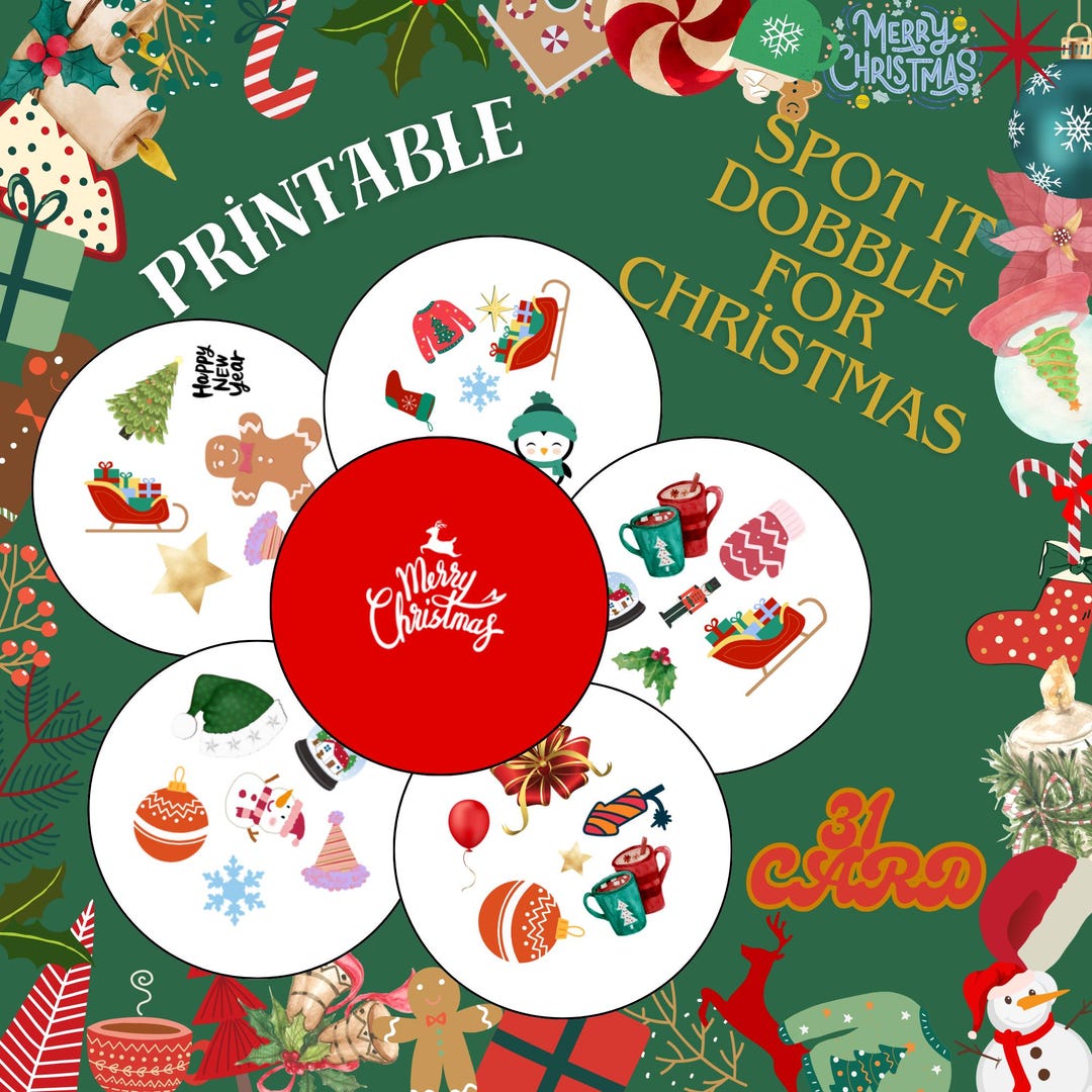 Christmas Dobble Game, Spot the Match Card Game, Christmas Party Game ...