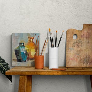 Original Oil Painting: Abstract Jugs Still Life, Kitchen Wall Art ...