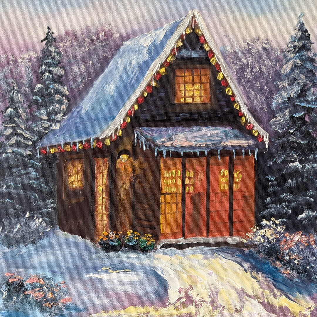 House in a Snowy Forest Original Oil Painting of Winter - Etsy