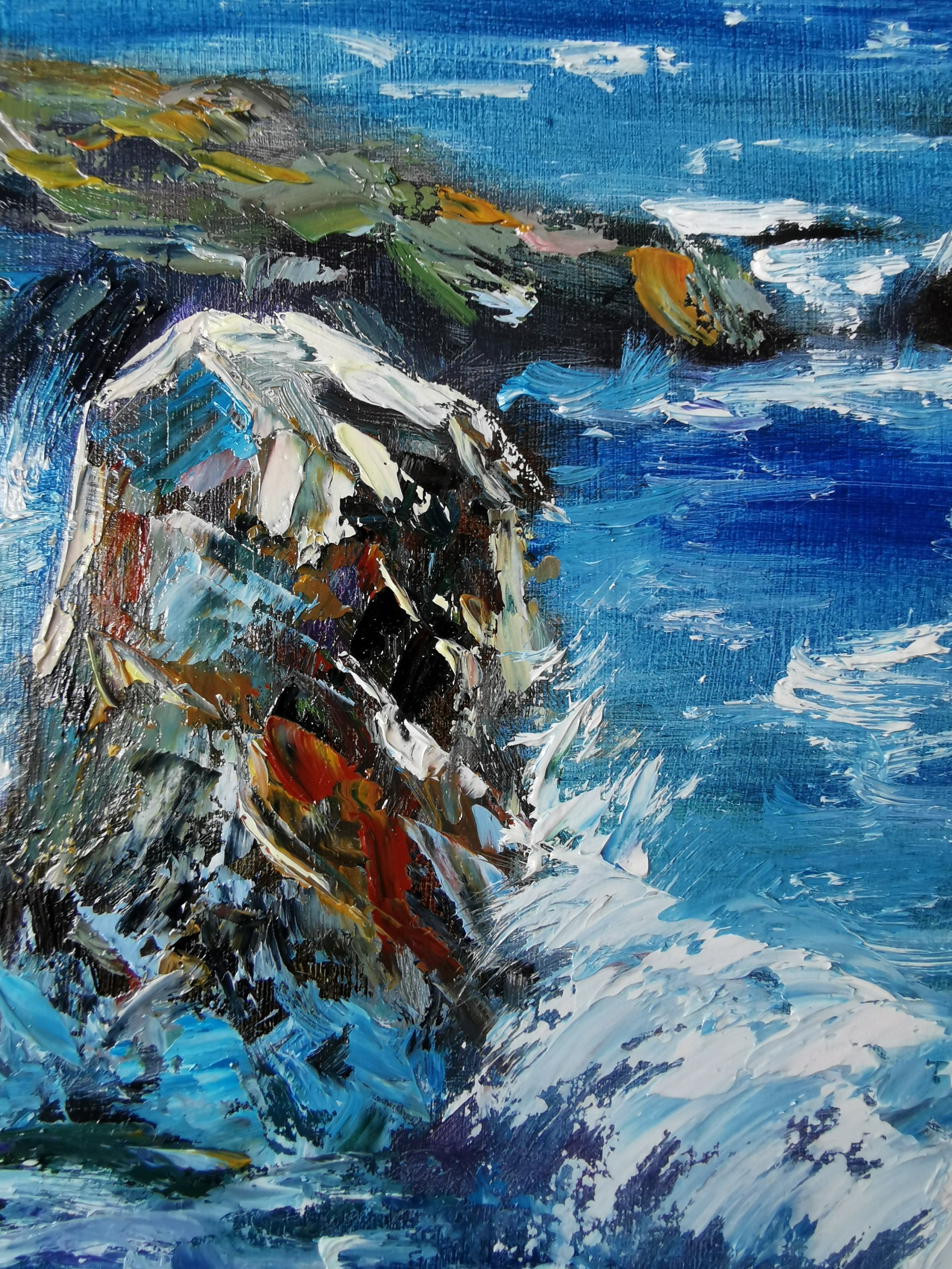 Sea Stone Coast Original Oil Painting Textured Small Painting Colorful ...