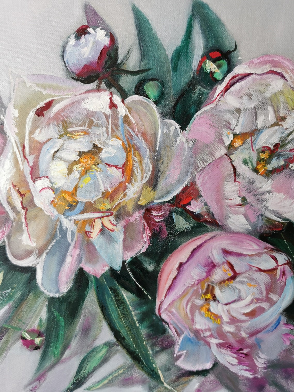 Peonies Original Oil Painting Canvas Handmade Painting Flowers Wall ...