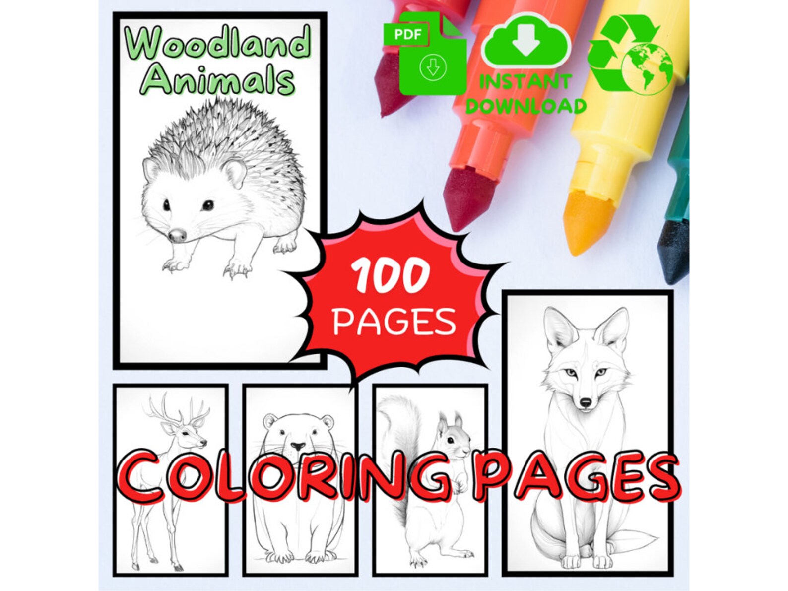 100 Woodland Animals Coloring Pages PDF - Perfect for Kids and Adults ...