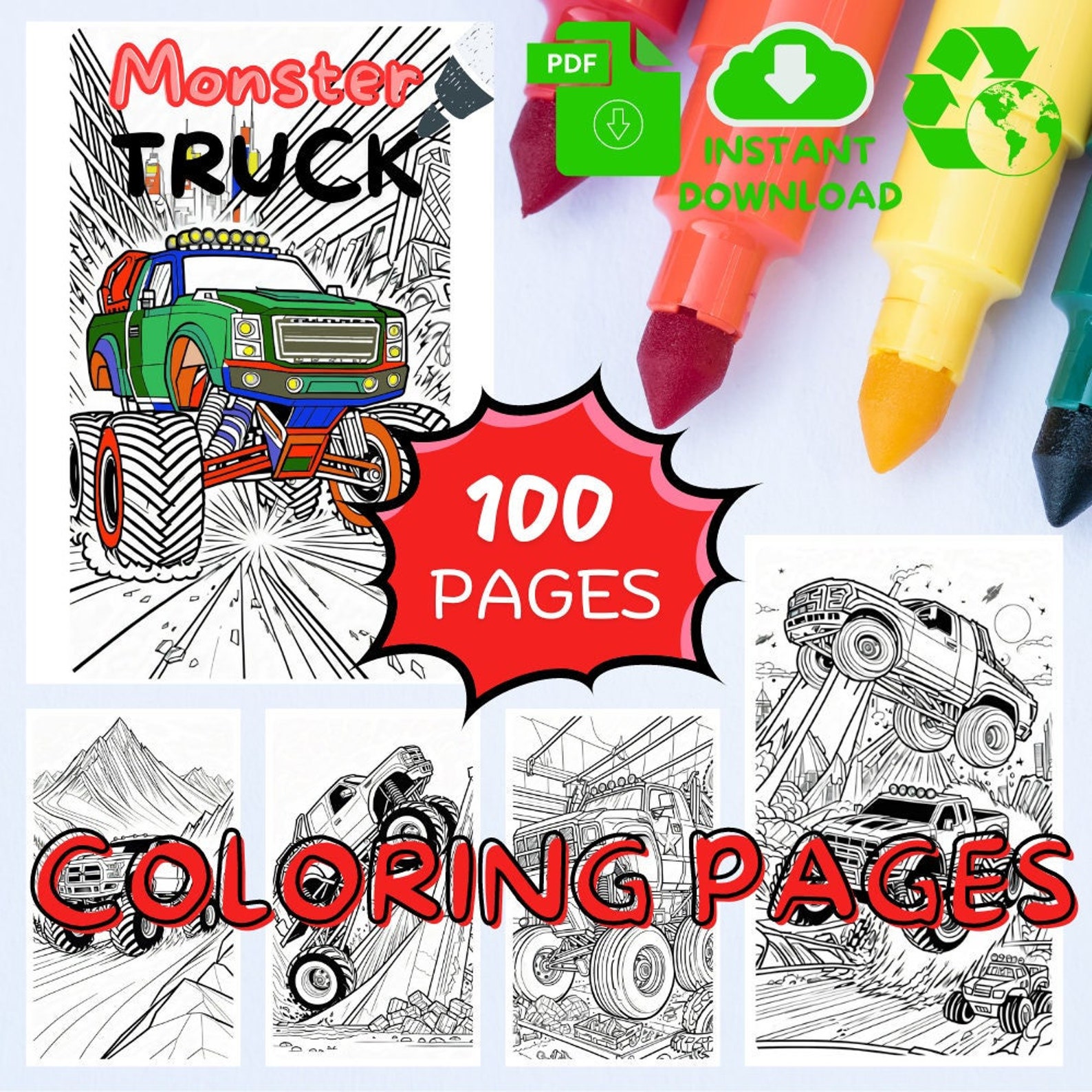 100 Monster Truck Coloring Pages PDF - Perfect for Kids and Adults ...