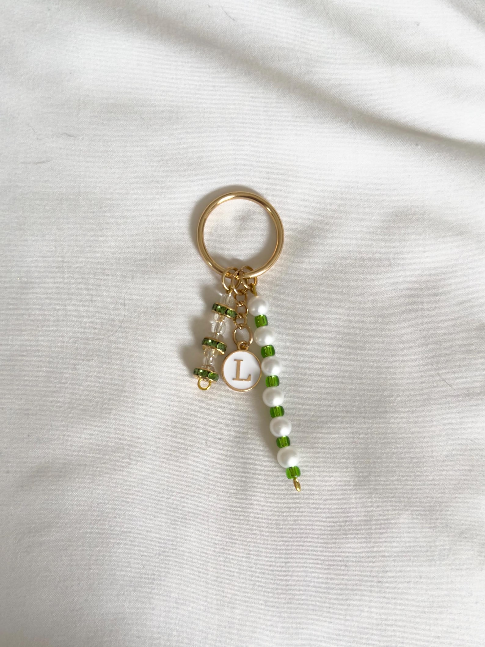 Itsy-bitsy Keychain W/ a White Letter *gold* (pearl Strand) - Etsy