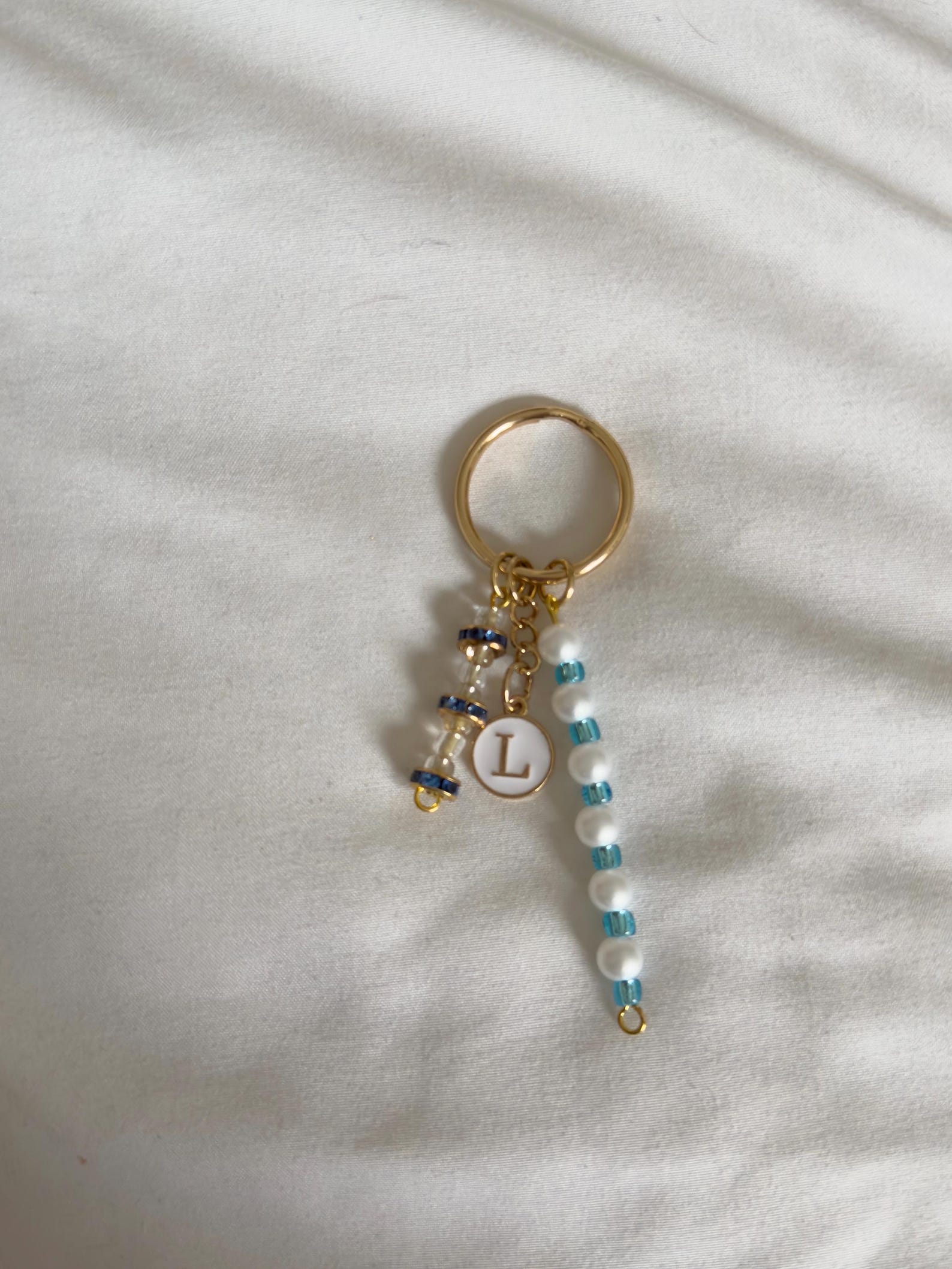 Itsy-bitsy Keychain W/ a White Letter *gold* (pearl Strand) - Etsy