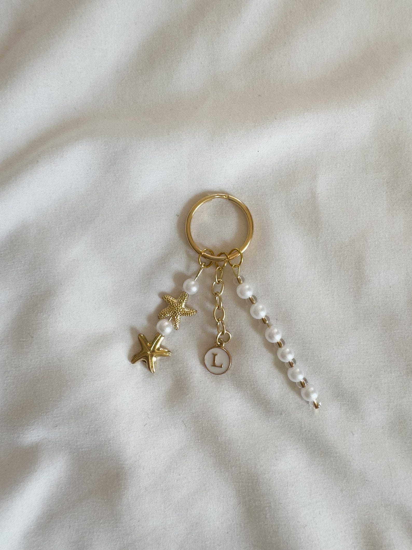 Itsy-bitsy Keychain W/ a White Letter *gold* (pearl Strand) - Etsy