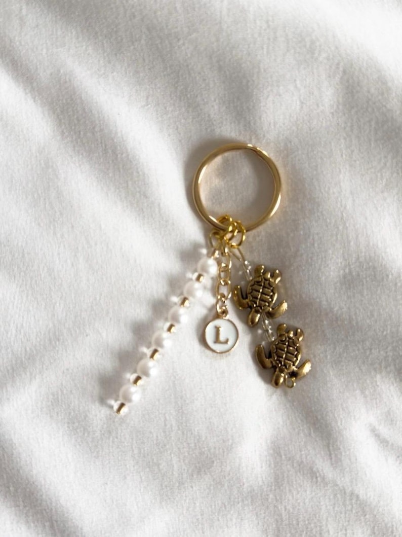 Itsy-bitsy Keychain W/ a White Letter *gold* (pearl Strand) - Etsy