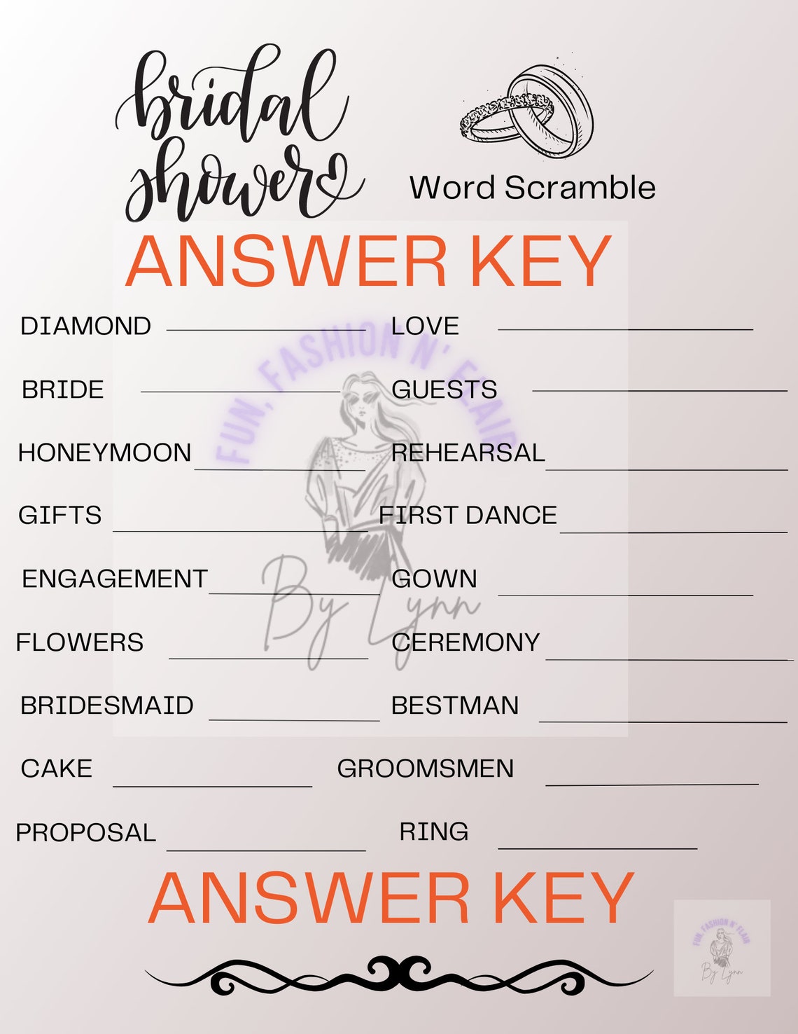 Printable Bridal Shower Word Scramble Wedding Game Cards With Answer ...
