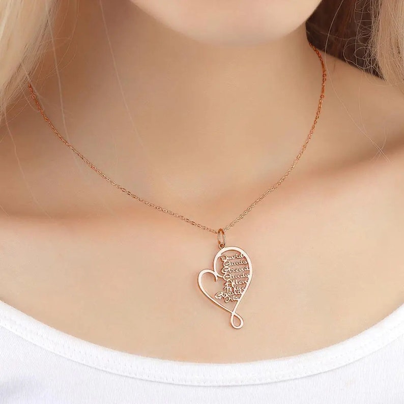 Heart-shaped Name Necklace Custom 1-8 Names Family Nameplate Necklace ...