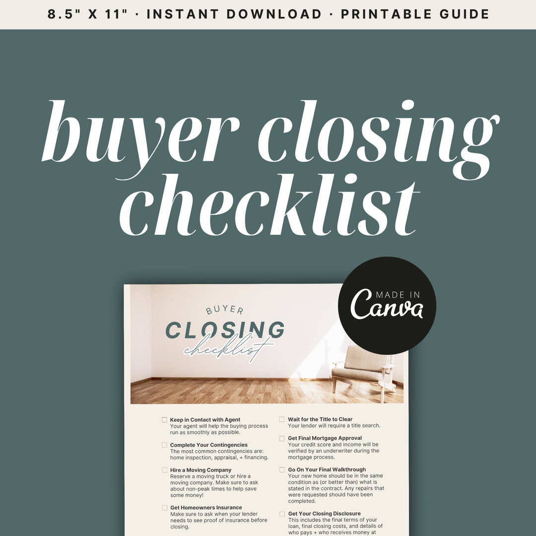 Customizable Buyer Closing Checklist Template | Real Estate Closing ...