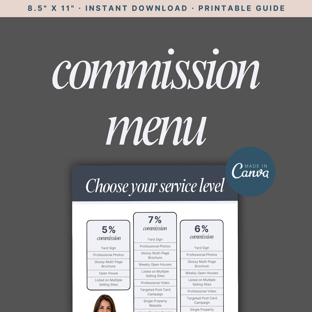 Custom Real Estate Commission Menu Flyer | Editable Canva Template for ...