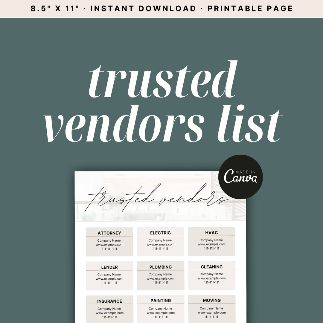 Editable Vendor for Real Estate Agents Trusted Vendor List Template ...