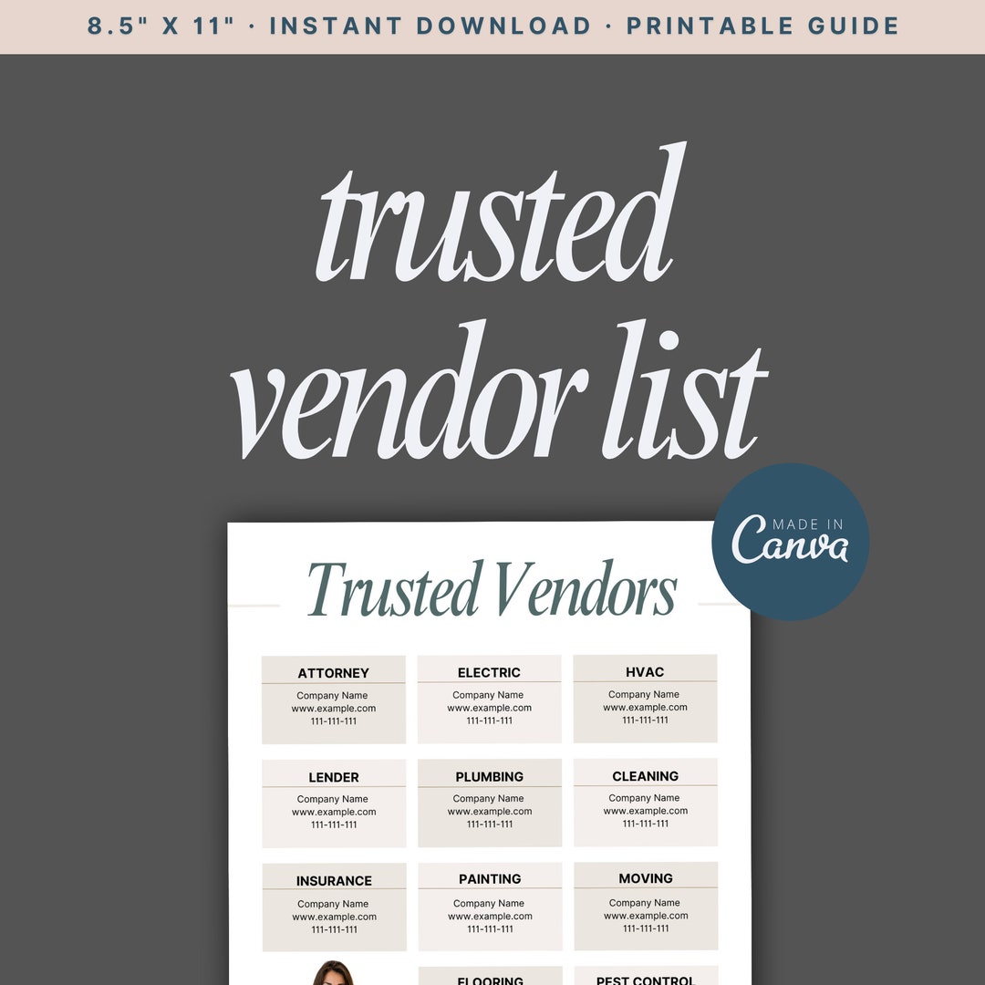 Editable Vendor for Real Estate Agents | Trusted Vendor List Template ...