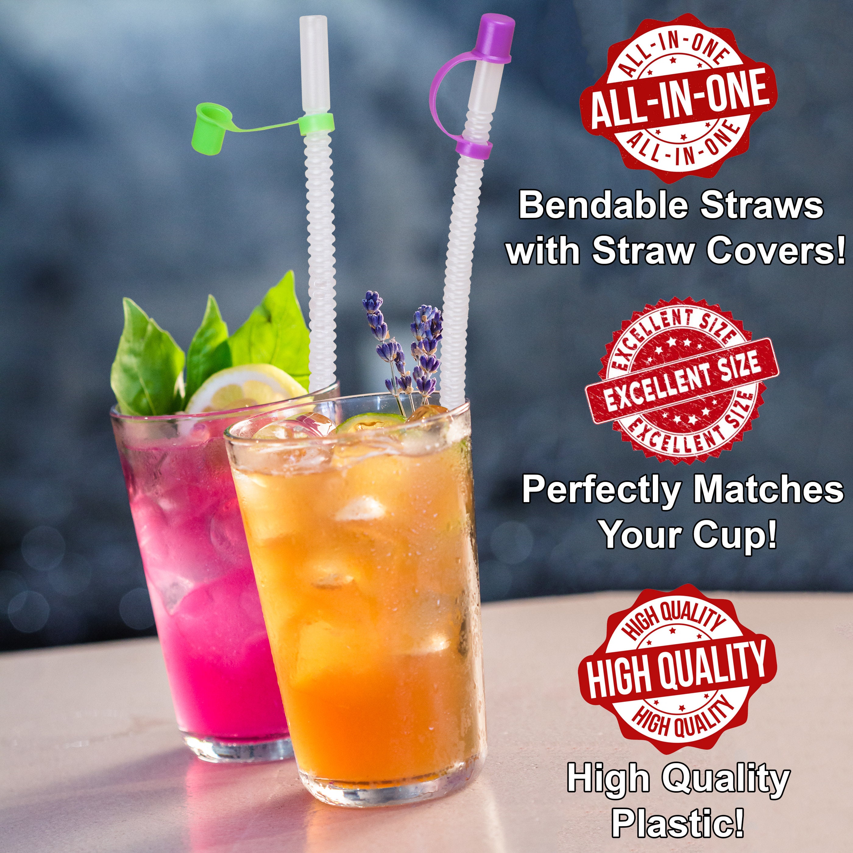 Bendable Straws With Straw Covers Cap - 11 Inch Long Flexible Straws ...