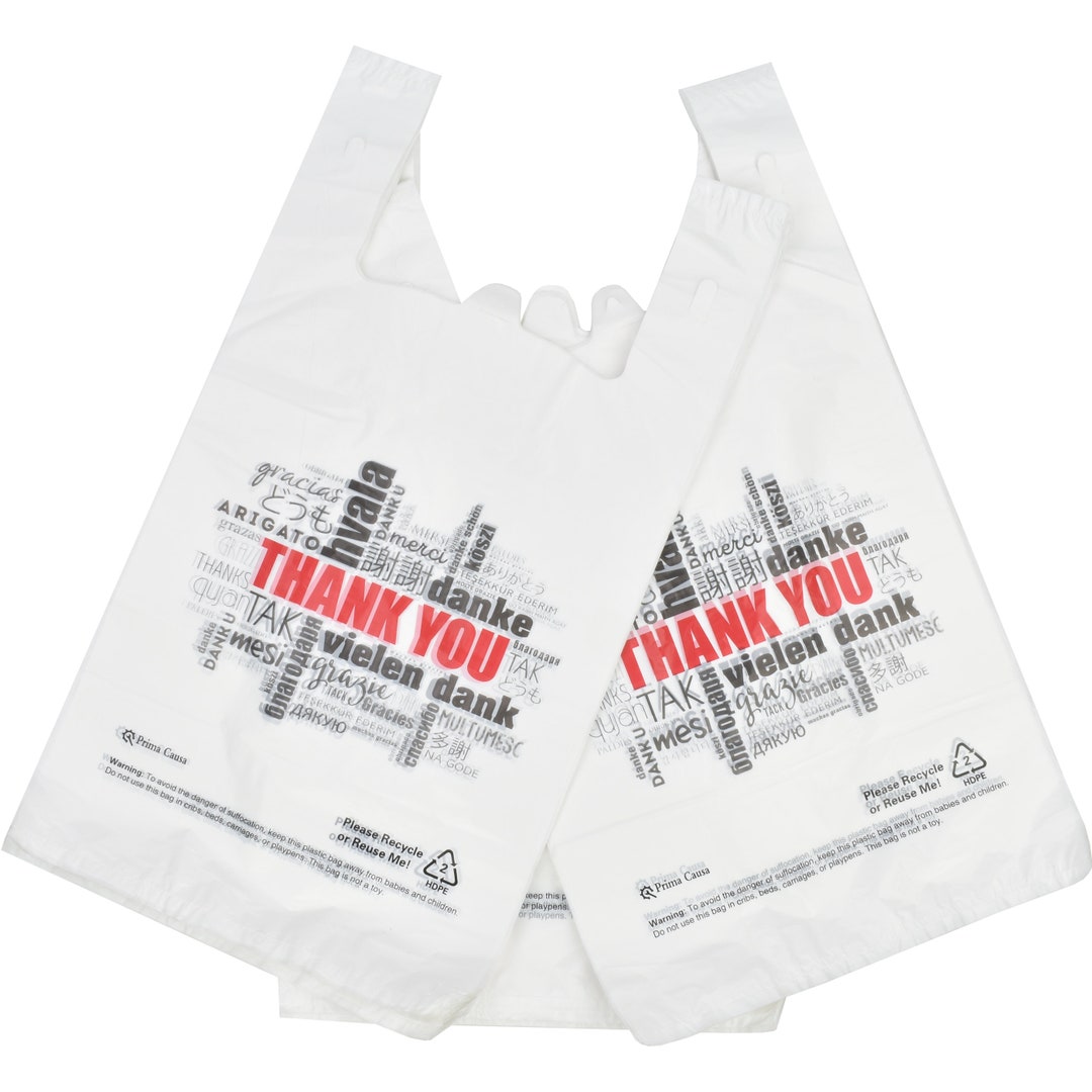 Thank You Bags T-shirt Bags Pack of 200 White Plastic T-shirt Bag With ...