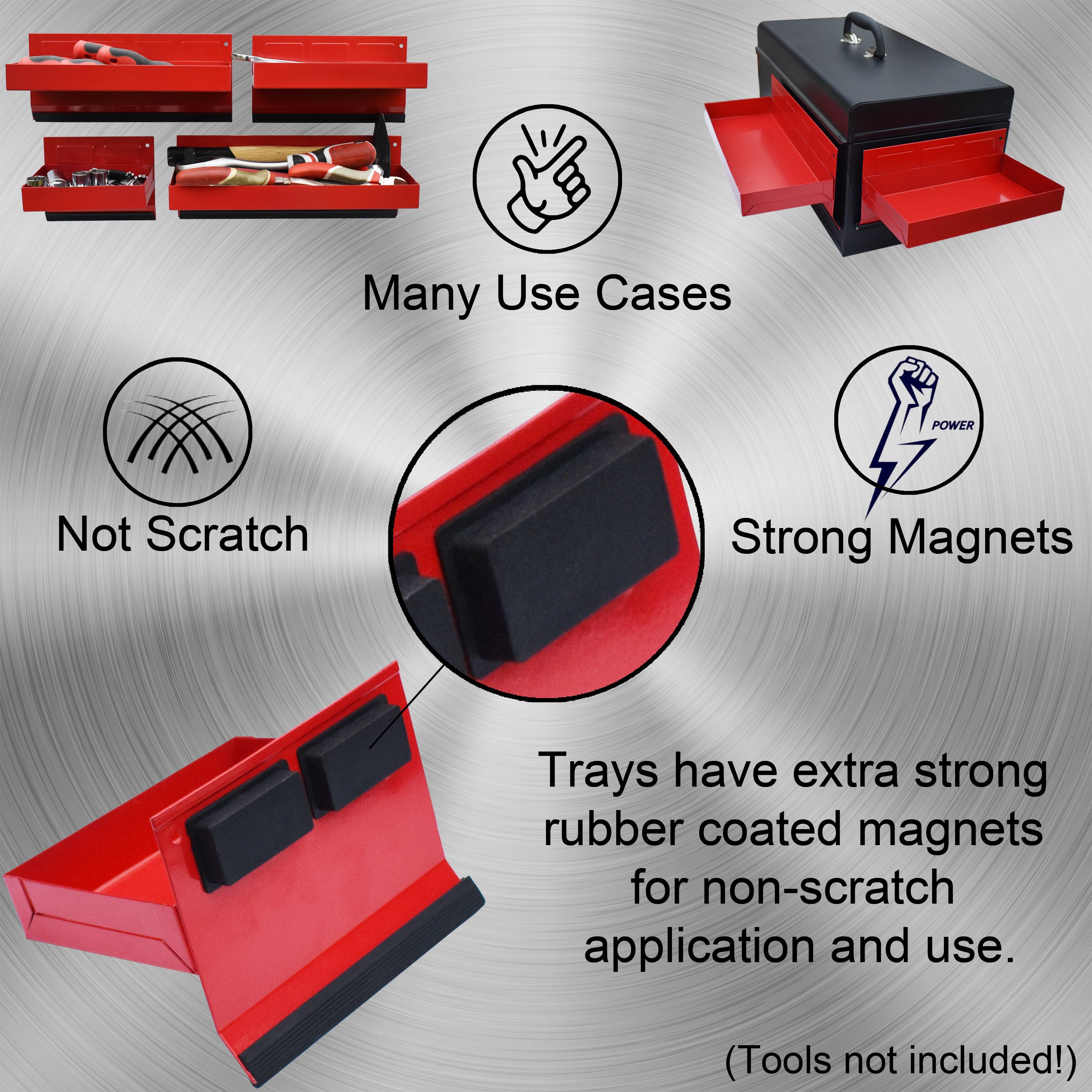 Magnetic Shelf 4-pcs Set Red Magnetic Tool Trays Metal Tool Box With ...
