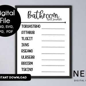 Bathroom Word Scramble | Printable Word Scramble | Wall Decor Art ...