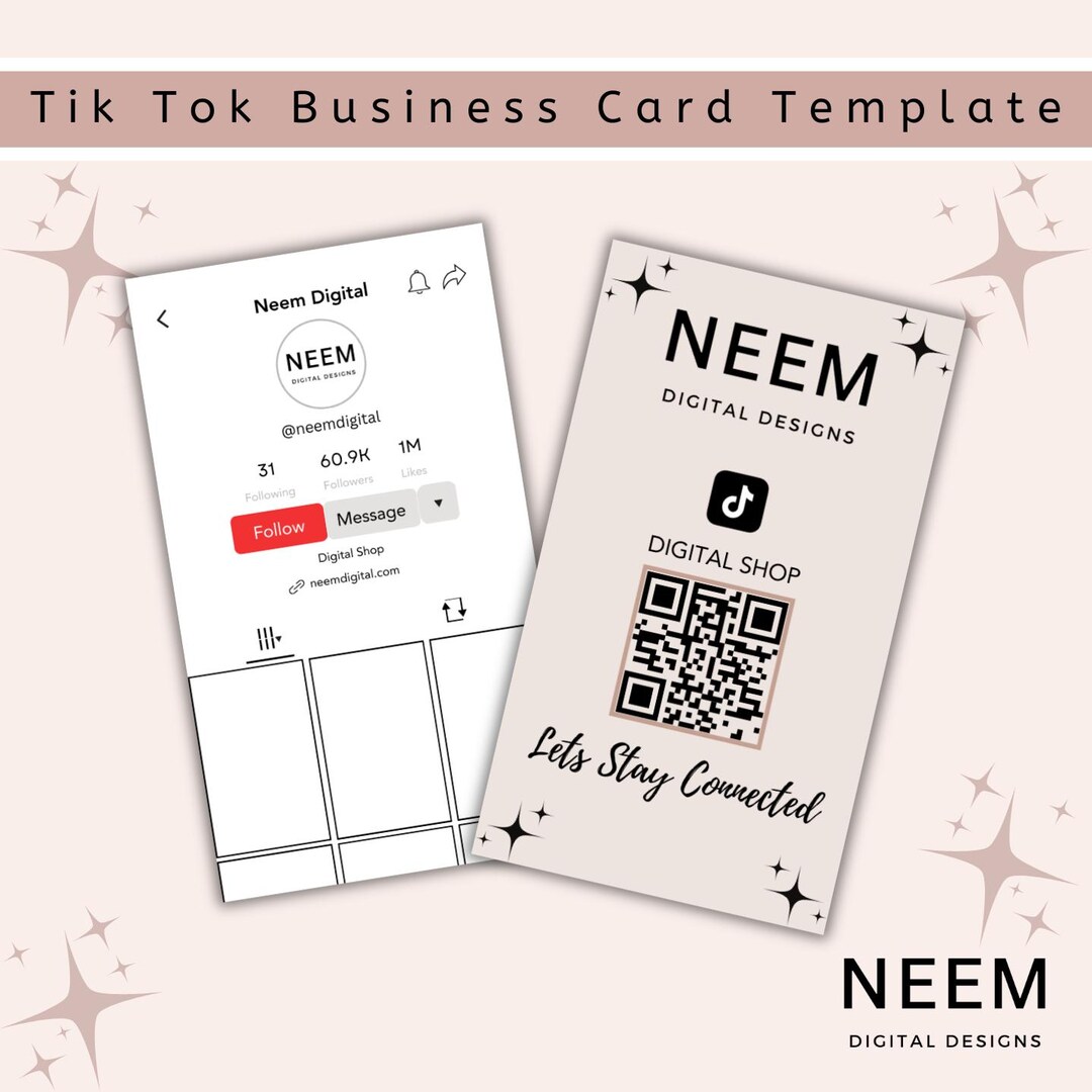 Business Card Template, Tik Tok Business Card, Social Media Business ...