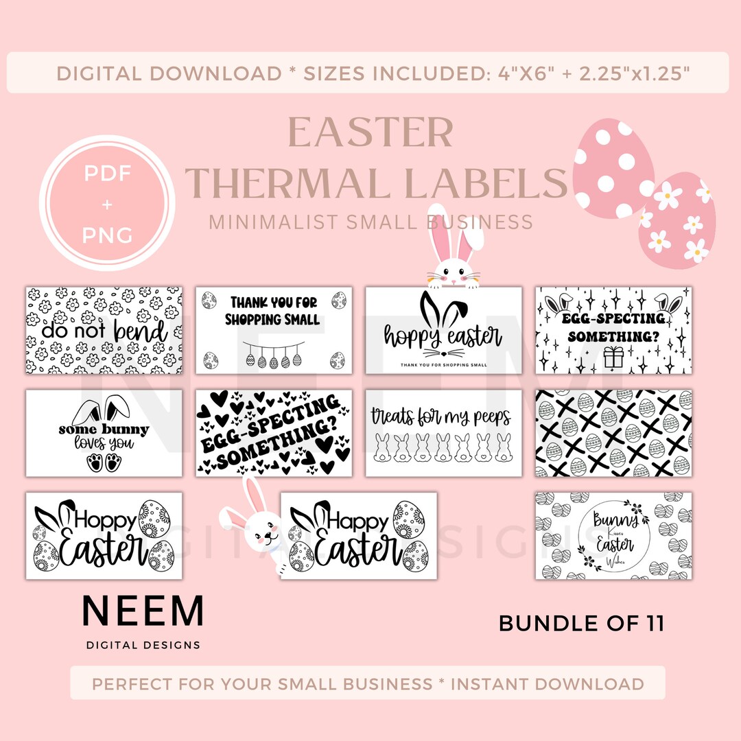 Minimalist Easter Thermal Labels, Bunny Thermal Labels for Small ...