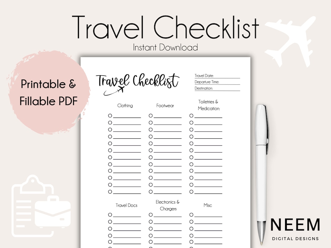 Travel Checklist, Packing Checklist, Travel Organizer, Packing Reminder ...