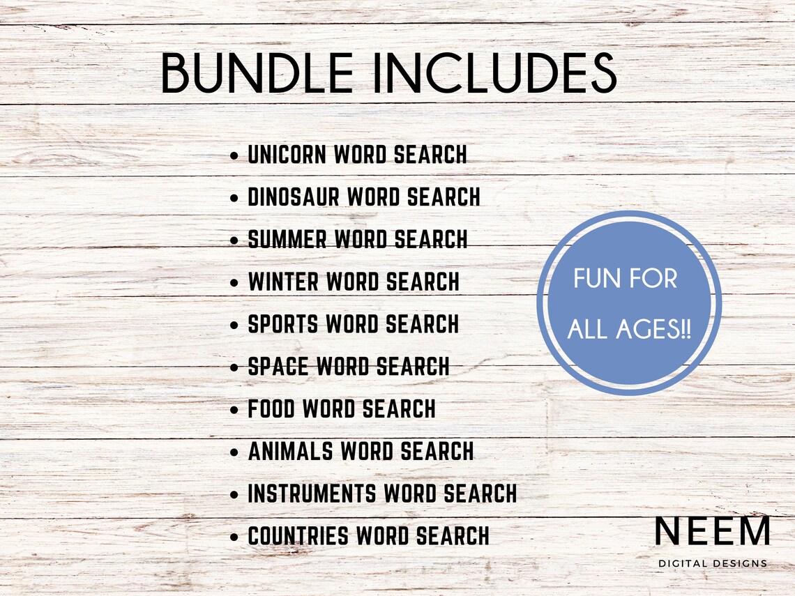 Word Search Fun for Kids, Printable Word Searches, Printable Digital ...