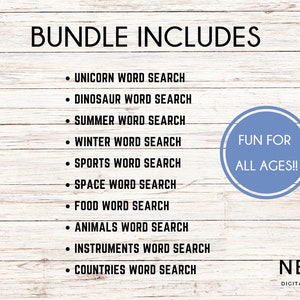 Word Search Fun for Kids, Printable Word Searches, Printable Digital ...