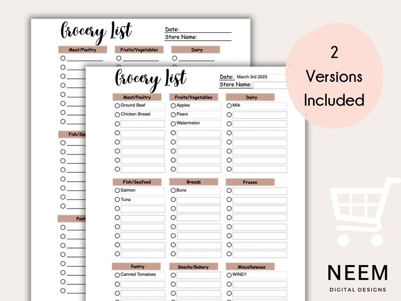 Printable Grocery List Template, Food Shopping List, Planner, Food ...