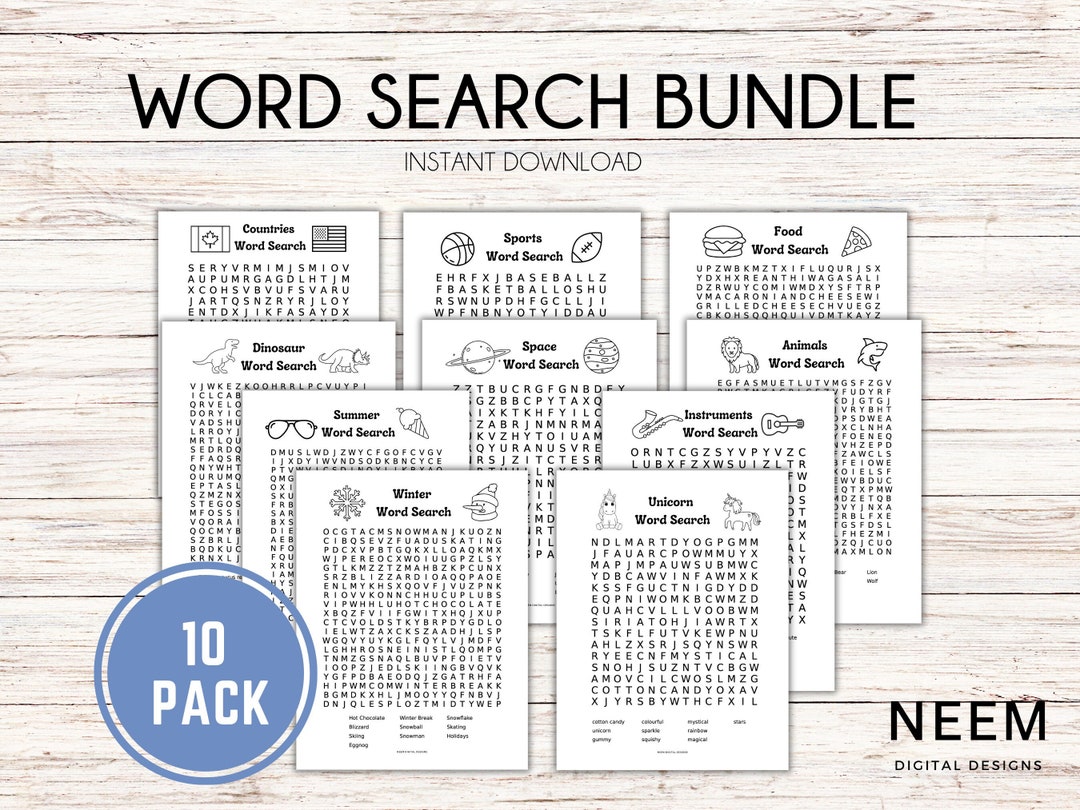 Word Search Fun for Kids, Printable Word Searches, Printable Digital ...