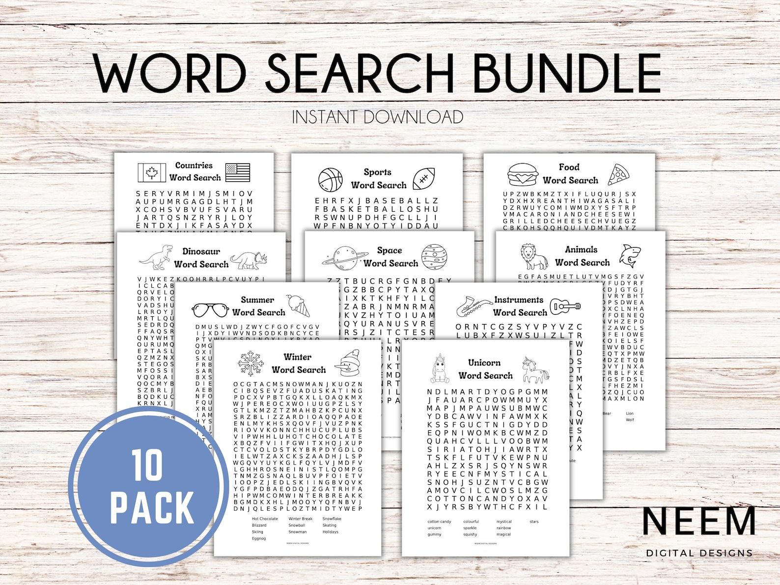 Word Search Fun for Kids, Printable Word Searches, Printable Digital ...