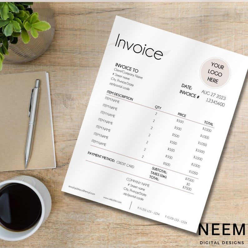 Modern Invoice Template, Minimalist Business Invoice, Small Business ...