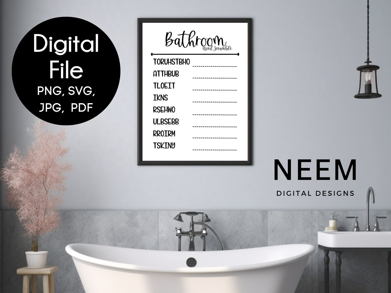 Bathroom Word Scramble | Printable Word Scramble | Wall Decor Art ...